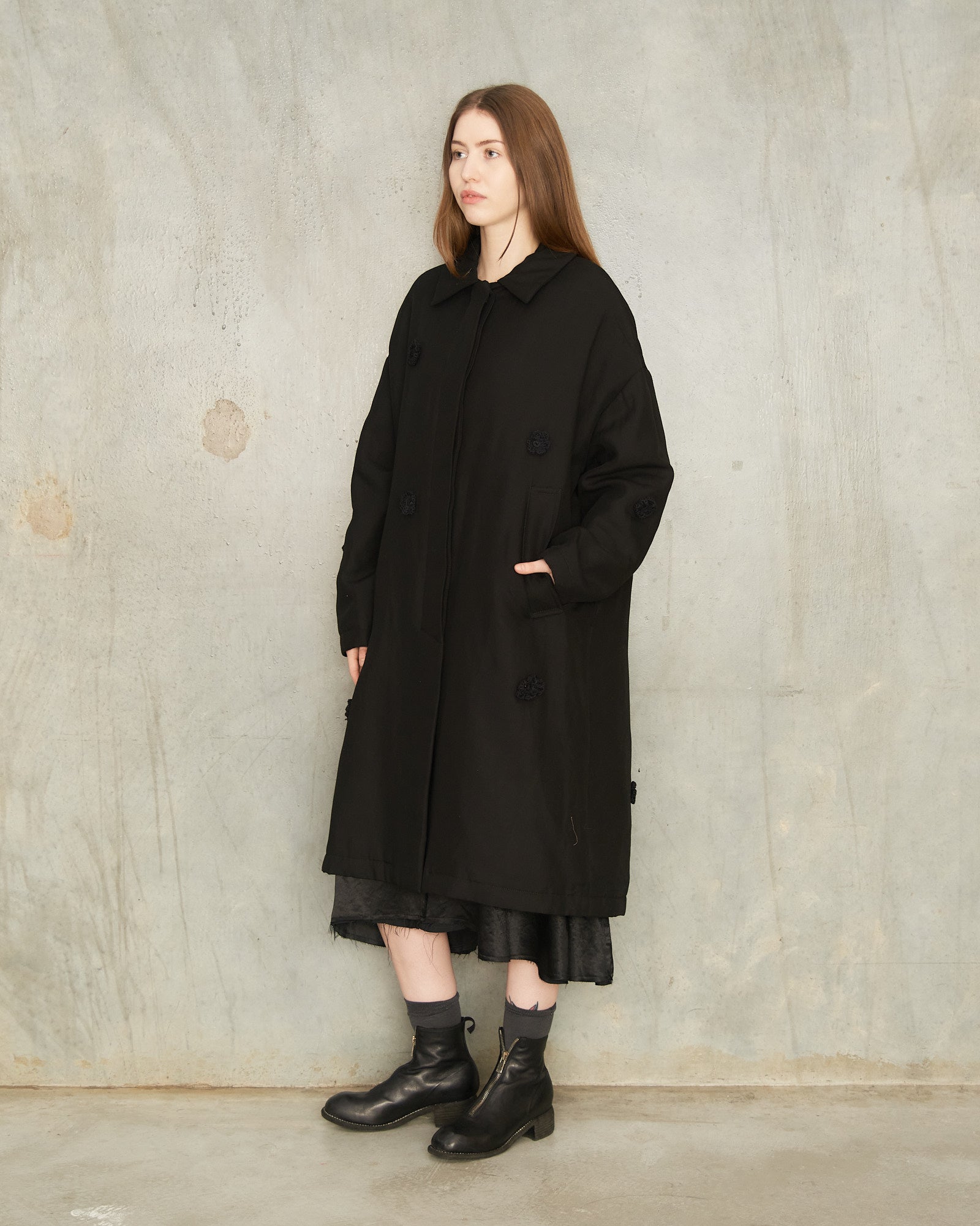 Song For The Mute Black Daisy Oversized Coat Black WCT036D - DILETTANTE ...