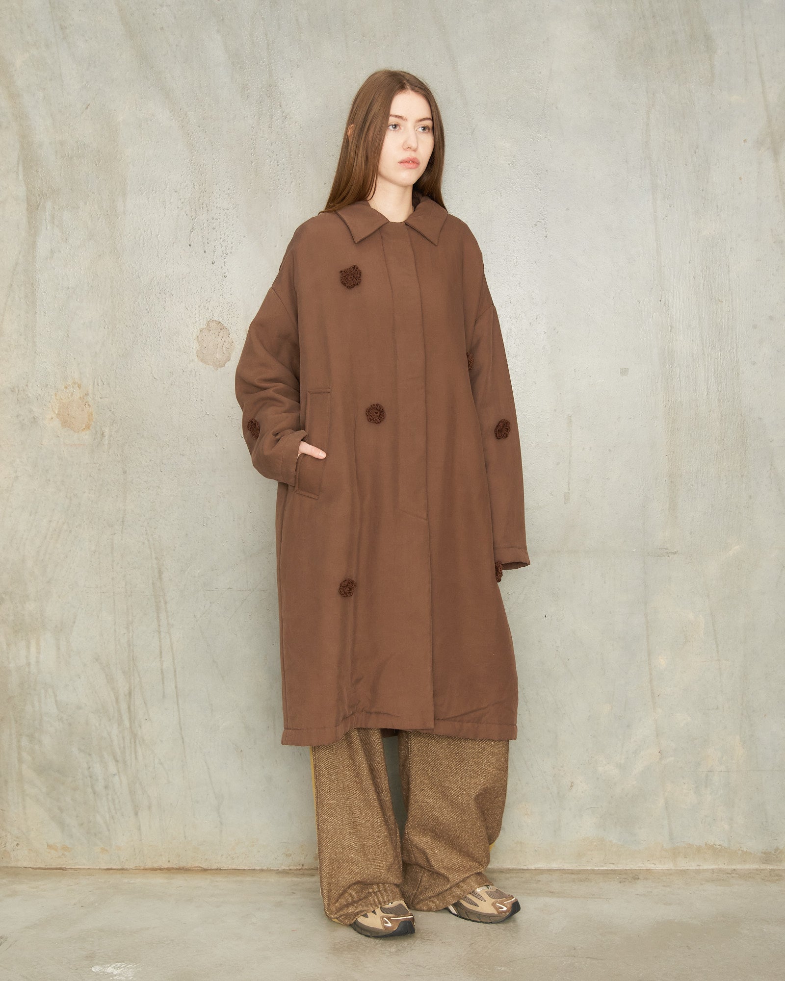 Song For The Mute Brown Daisy Oversized Coat Brown WCT036D - DILETTANTE ...