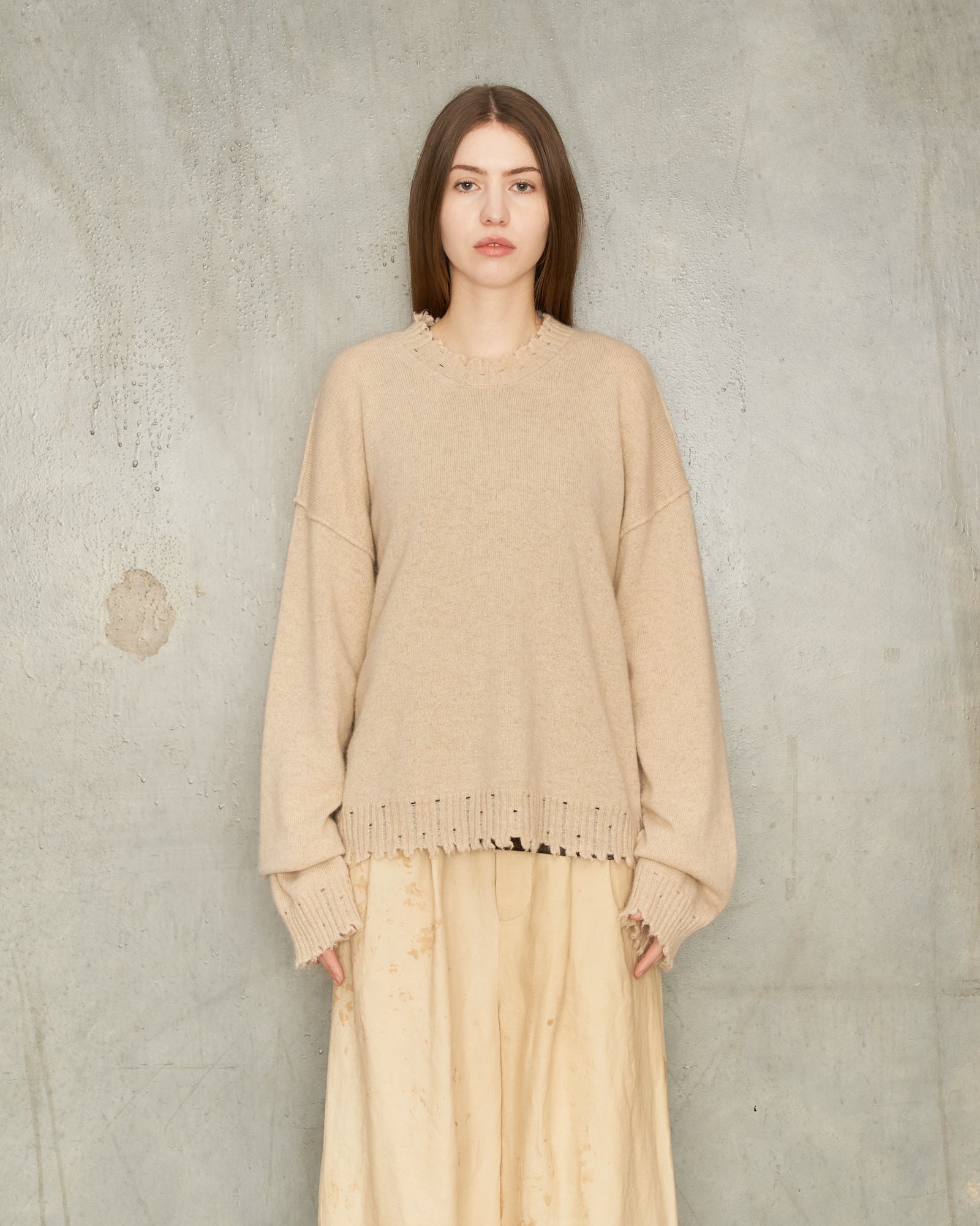 Uma Wang Tan Trim Wool Sweater Beige UK7152 - DILETTANTE – Dilettante